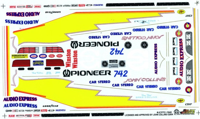 Slixx Decals John Collins' '78 -'79 Pioneer Firebird Funny Cars