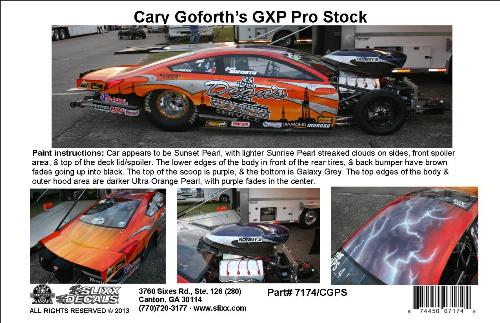 This decal is designed to fit on the Compeition Resins GXP Pro Stock ...