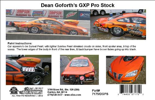 This decal is designed to fit on the Compeition Resins GXP Pro Stock ...
